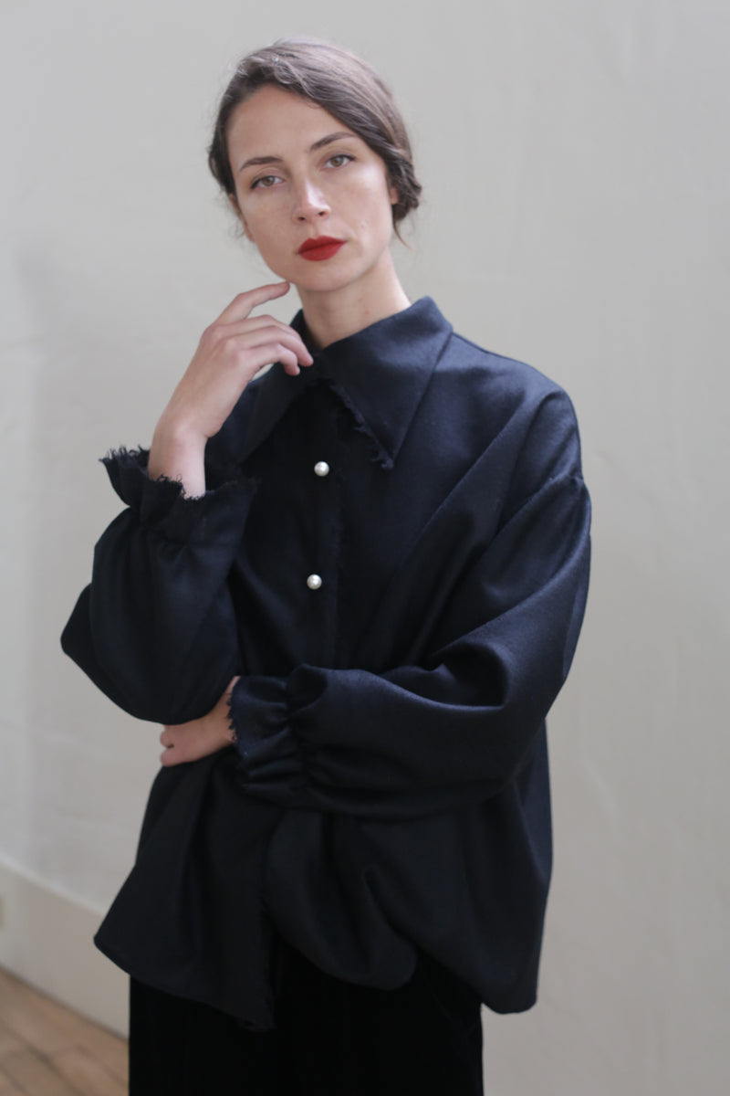 Poet Shirt - Japanese Wool Gauze | Black – Lan Jaenicke